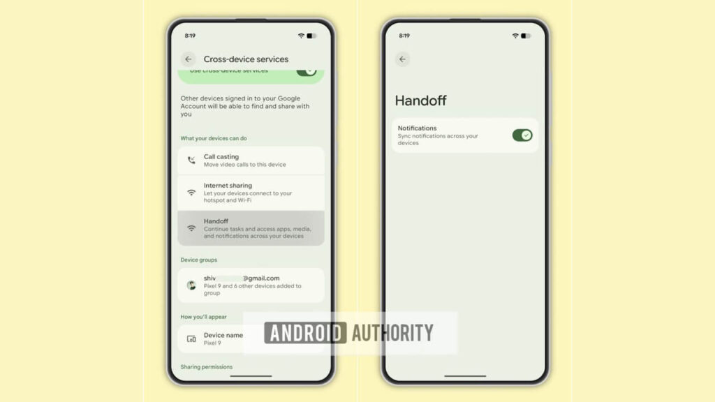 Androidデバイス間共有「Handoff（ハンドオフ）」設定スクリーンショット – Jetstream裏